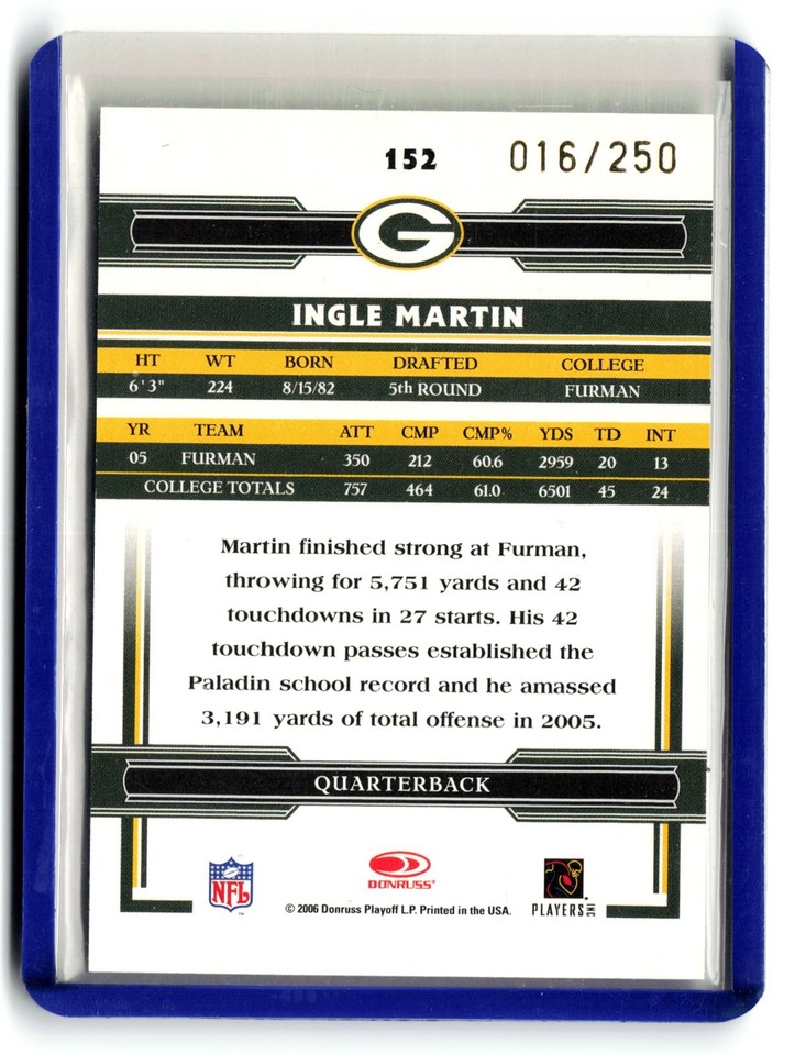 2006 Donruss Threads Bronze Holofoil Ingle Martin #152 /250 (RC ...