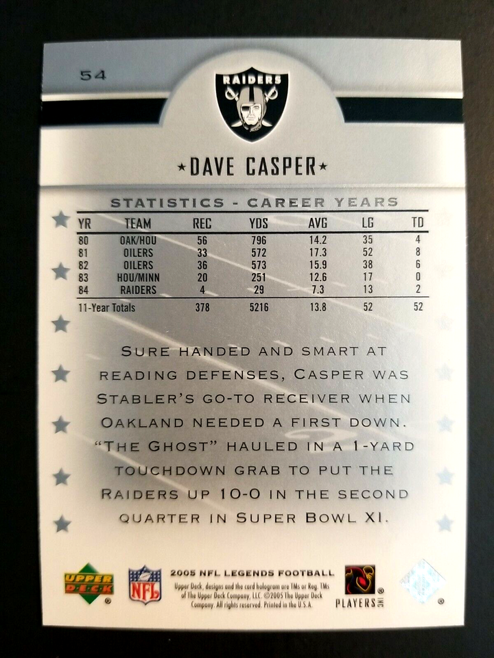 Dave Casper Oakland Raiders 2005 Upper Deck #54 Football Card | eBay