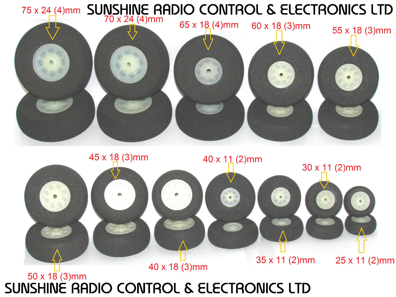 RC Plane Wheels Light Weight Foam Sponge Wheel Metric Sizes 25-75mm ...