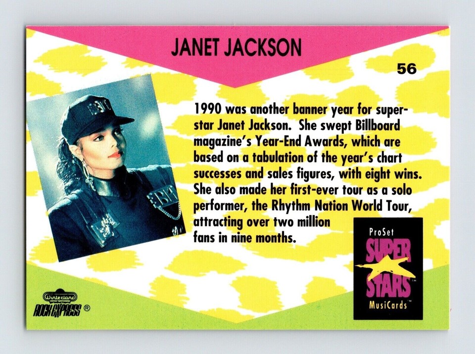 1991 Janet Jackson 56 Pro Set SuperStars MusiCards Rock Express TCG CCG ...