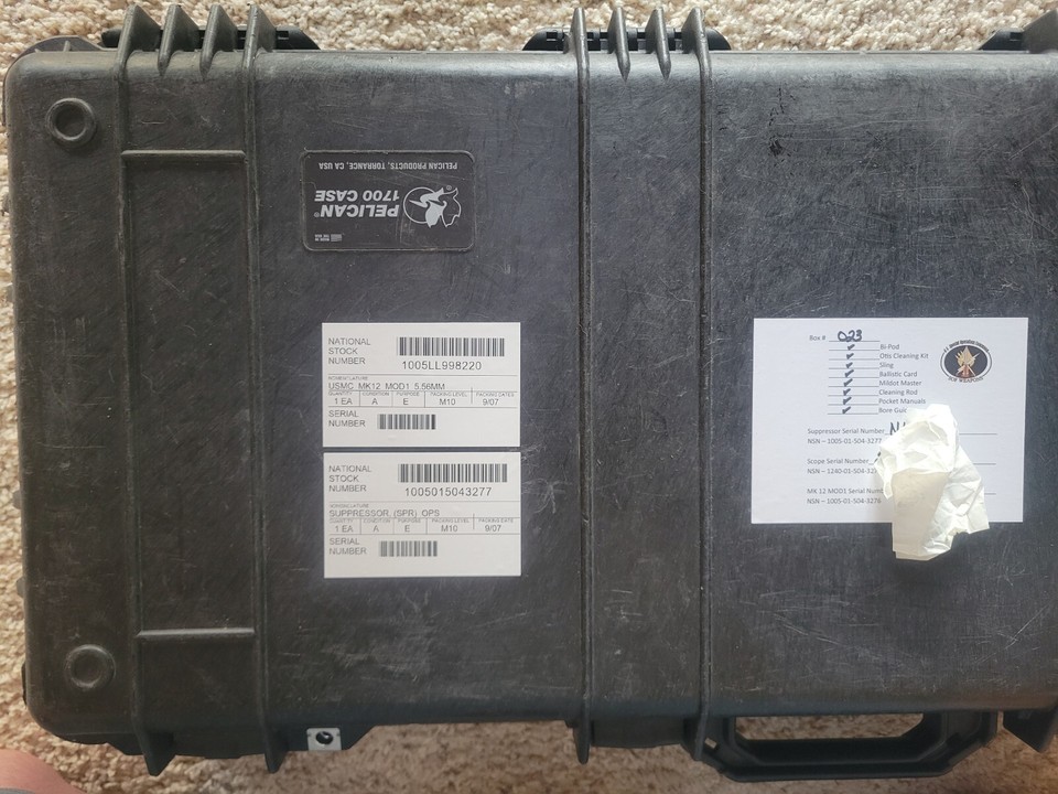 MK12 MOD 0 Deployment Kit Case Label Pelican 1700 MOD0 MOD SPR SOPMOD ...