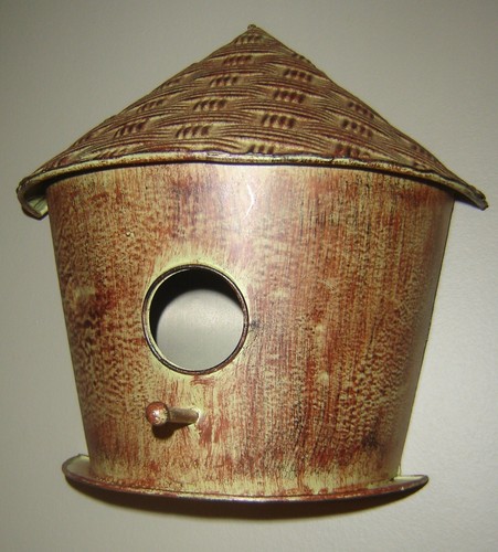 Hut Shaped Bird House 10" high Hanging Brown Patina Finish Metal with ...