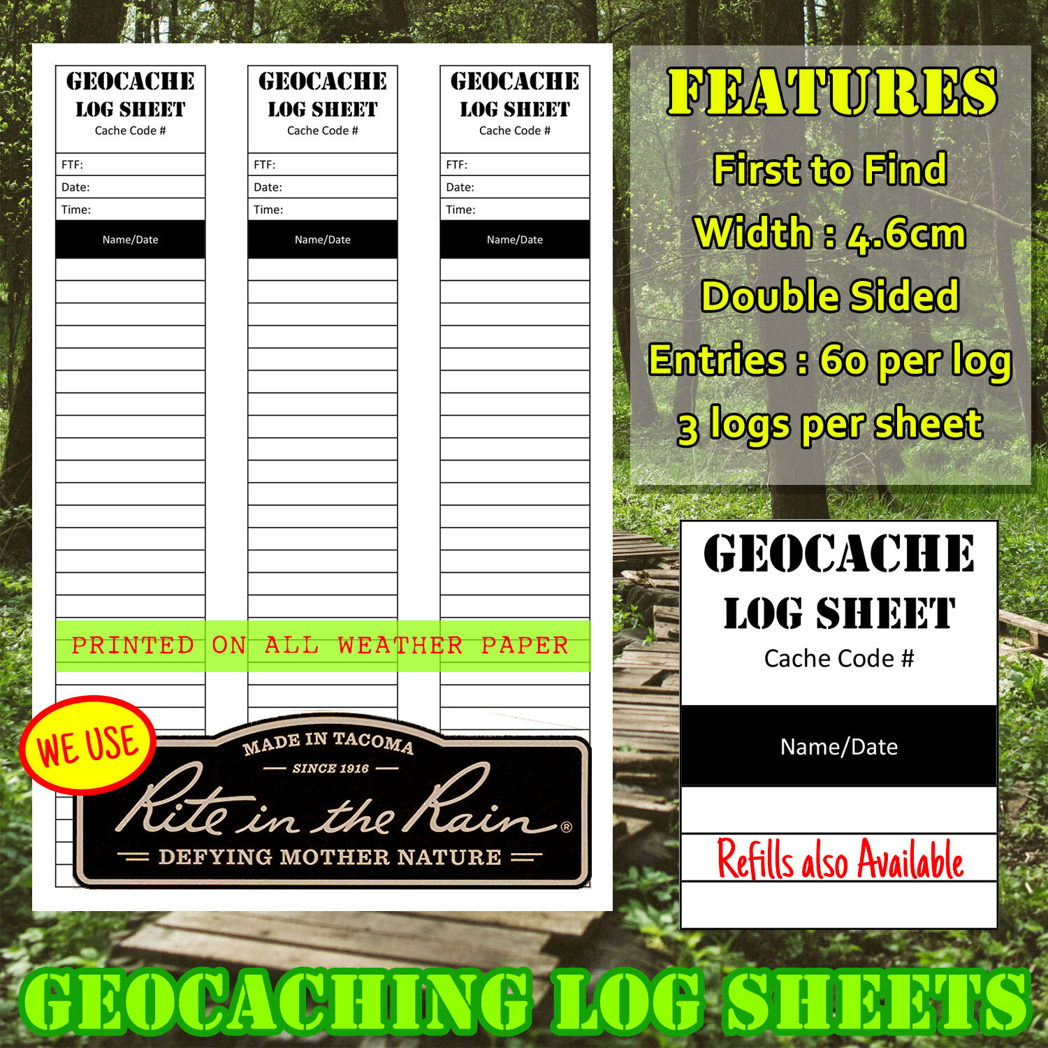 #1 Geocaching Container Log Sheets Nano Micro Small Geocache Waterproof ...