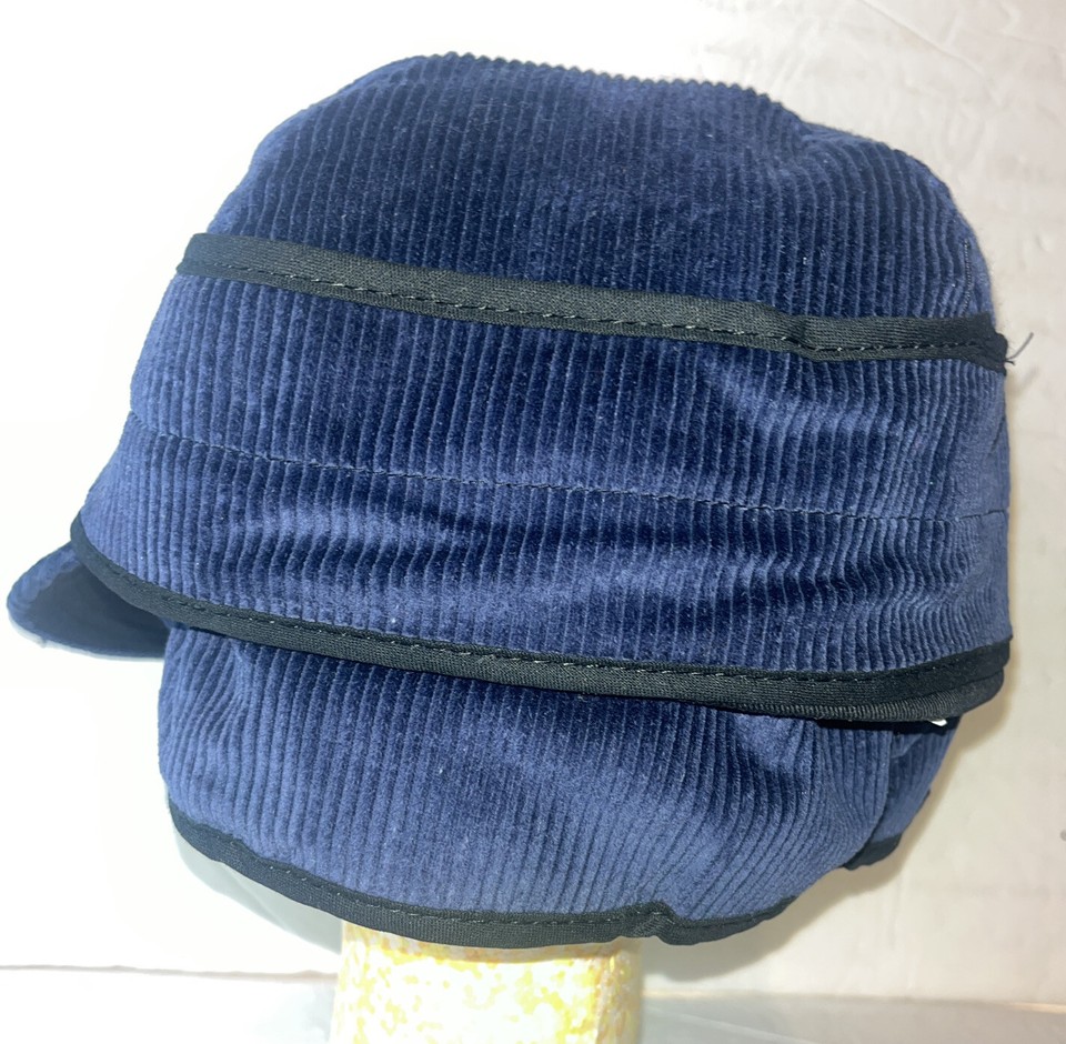 Vintage Blue Corduroy Quilted Ear Flap Hat Hunting Trapping Cap Size 7 ...