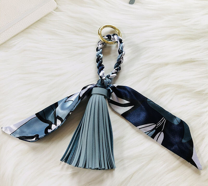 Classic Satin Scarf Tassel Faux Leather Key Chain Pendant Bag Charm Car ...