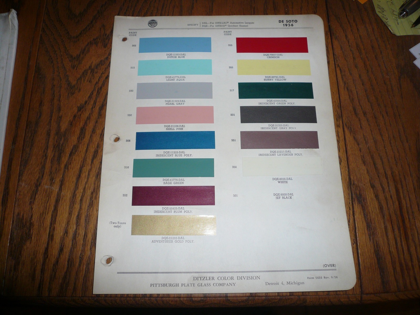 1956 DeSoto Ditzler Color Chip Paint Sample - Vintage | eBay