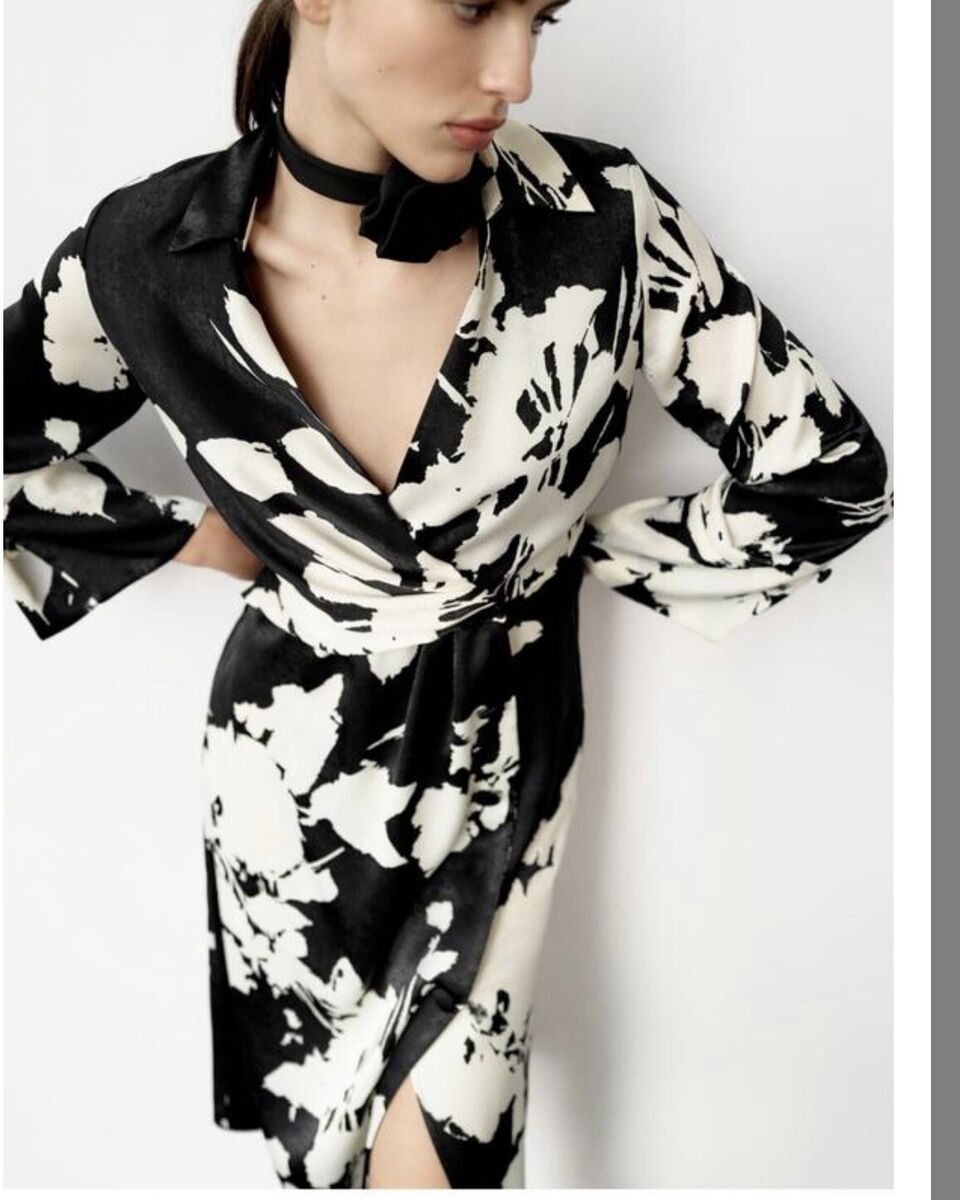 Zara Satin Effect Wrap Floral Print Midi Dress sz XS Zara Satin Effect Wrap Floral Print Midi Dress sz XS
