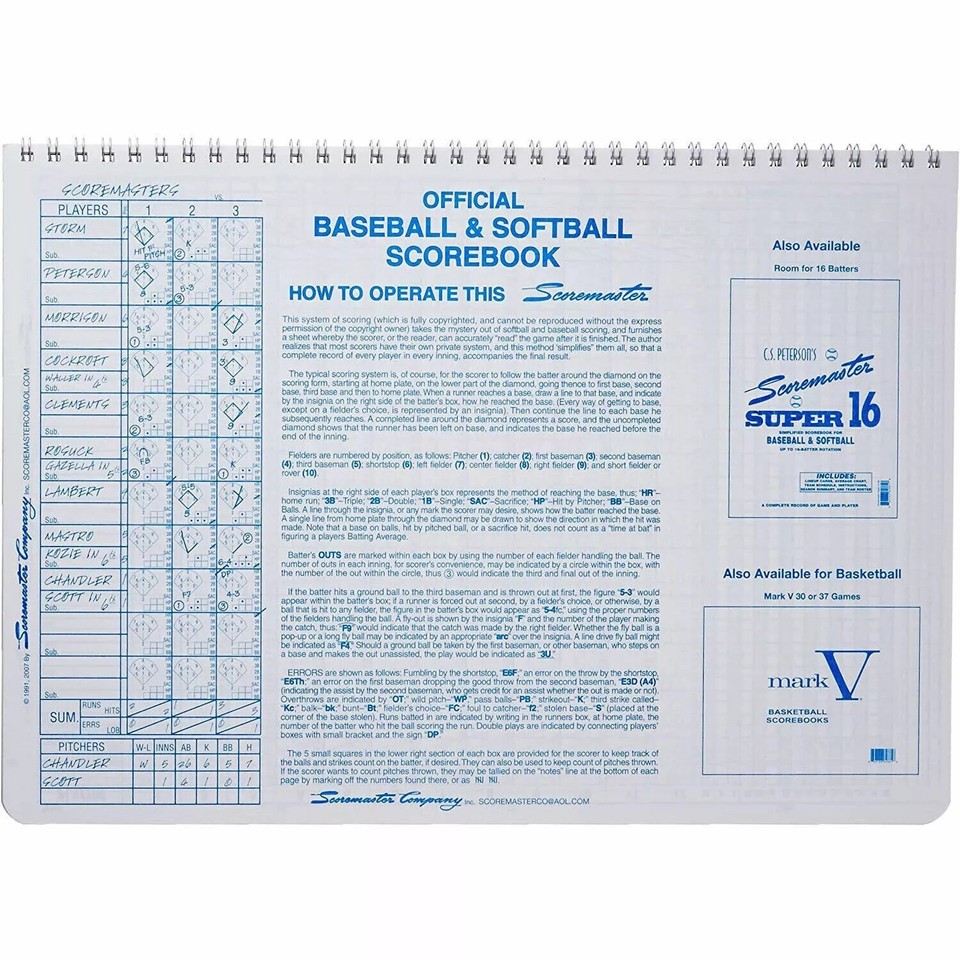 CS Peterson Scoremaster Baseball Softball Scorebook - OFFICIAL - Made ...