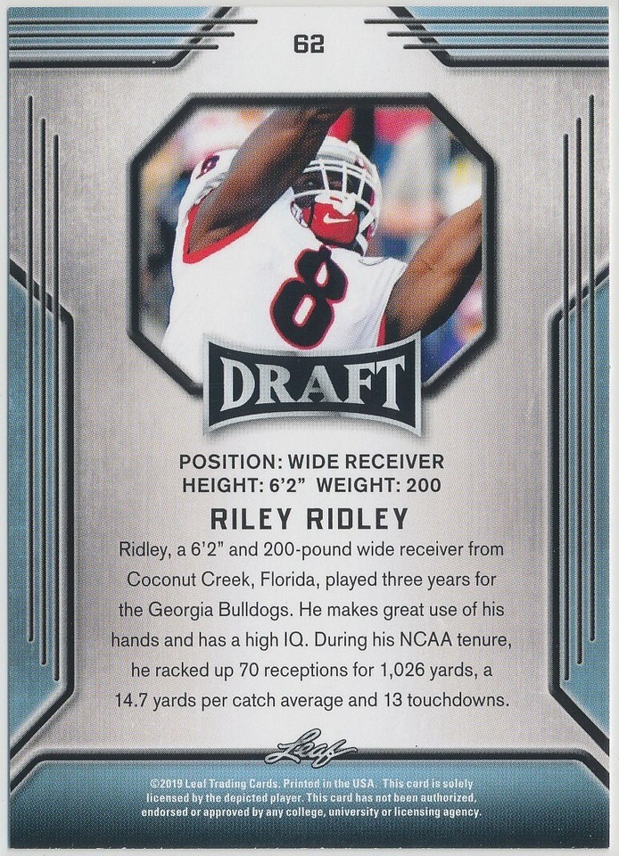 2019 Leaf Draft Football Riley Ridley #61 Georgia Bulldogs ROOKIE | eBay