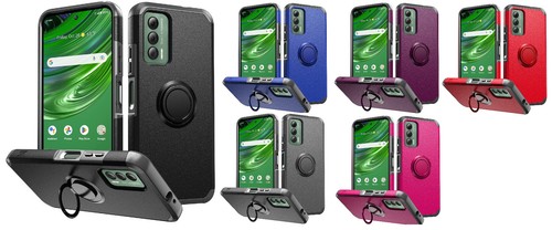 For Cricket Outlast U680AC Slim ShockProof Hybrid Ring Stand Case Phone ...