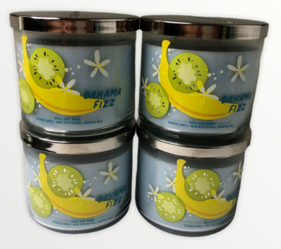 (4) Bath & Body Works 3-Wick Candles 14.5oz. BAHAMA FIZZ Kiwi Pineapple ...
