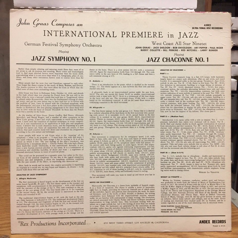 John Graas Premiere in Jazz LP Andex VG+ Hits Jazz Chaconne No. 1 ...