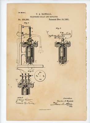 1881 Telephone US Patent Drawing Print Telephonic Relay Charles A ...