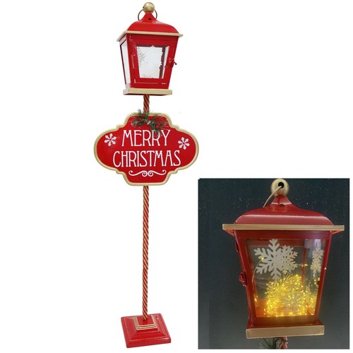 119cm RED Metal Merry Christmas LAMP POST w Warm White Solar LED XMAS ...