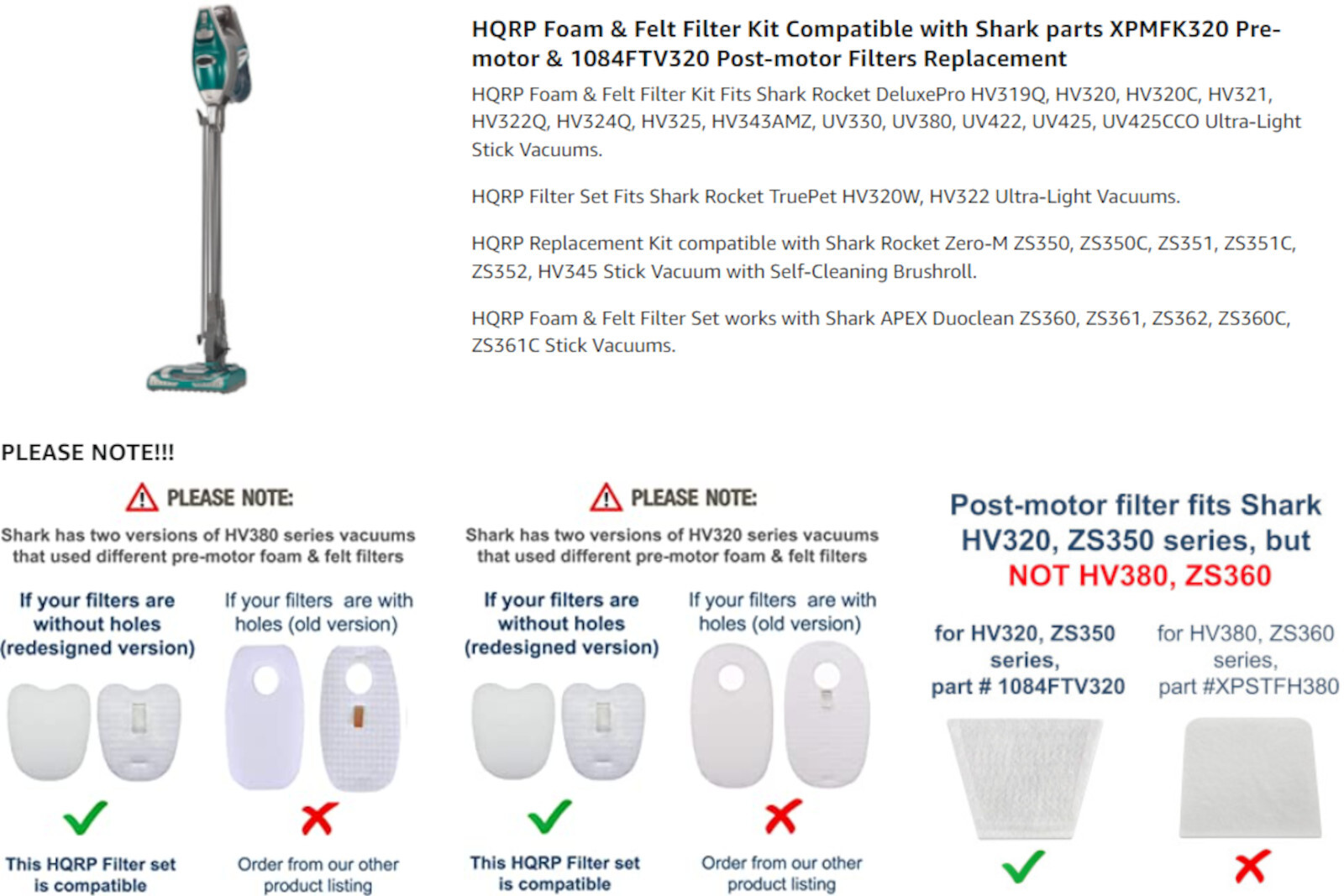4-Pack Foam & Felt Filter Kit (redesigned) for Shark Rocket HV320 ZS350 ...