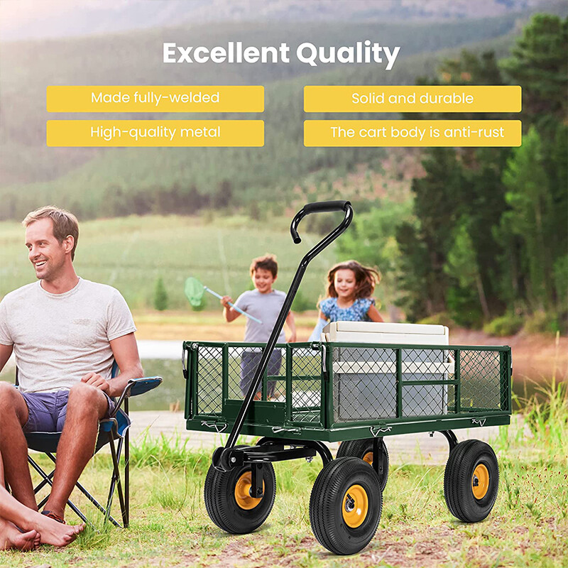 1100lbs Garden Carts Heavy-Duty Yard Dump Wagon Cart Steel Lawn Utility ...