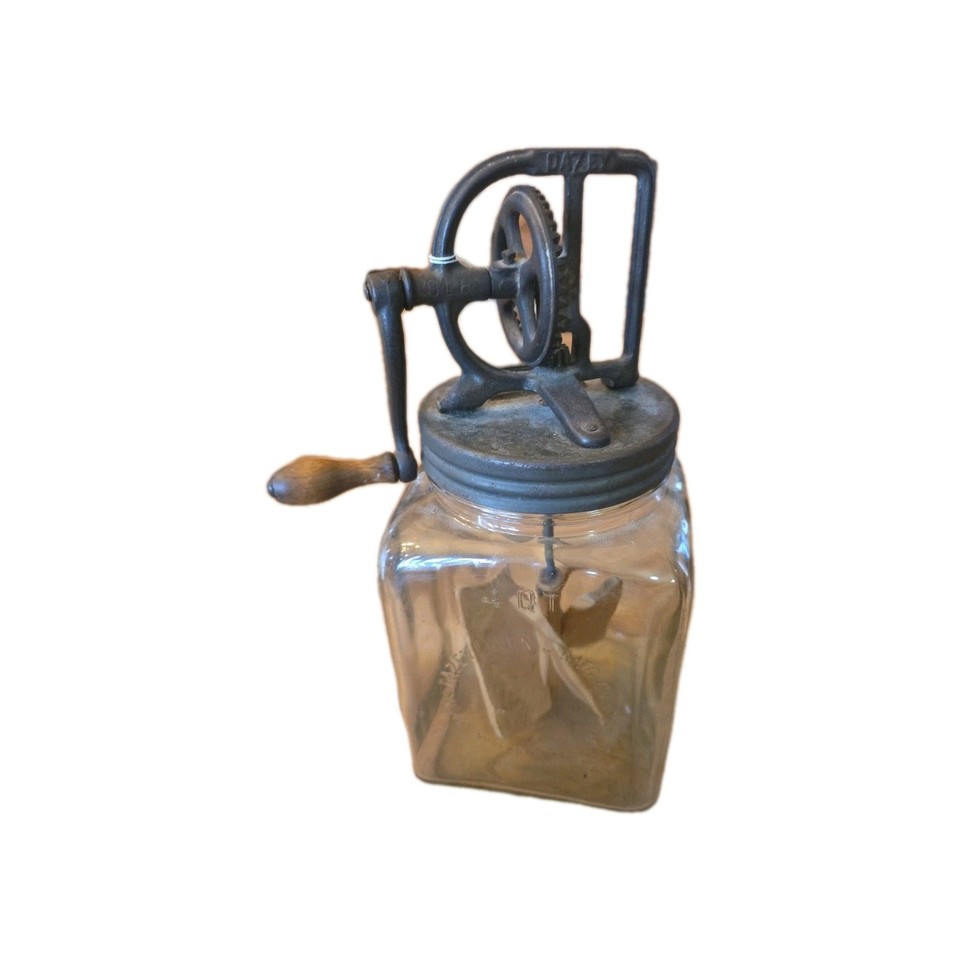 VINTAGE Daisy BUTTER CHURN 4 QUARTS GLASS JAR CHURN WOOD PADDLE AMERICA ...