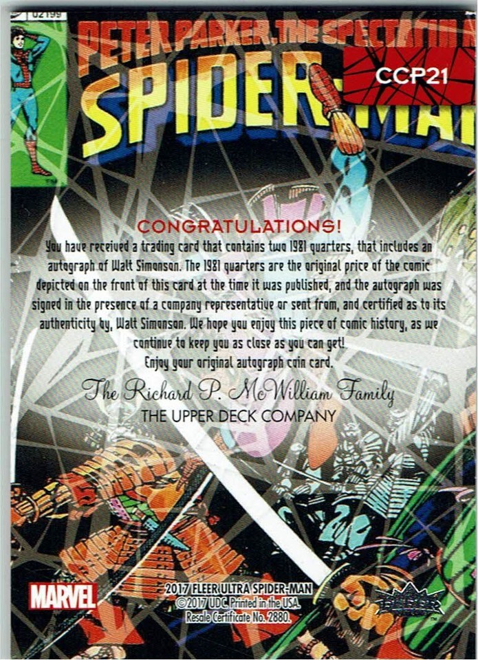 Spider-Man Fleer Ultra 2017 Comic Autograph and Coin Card CCP21 Walt ...