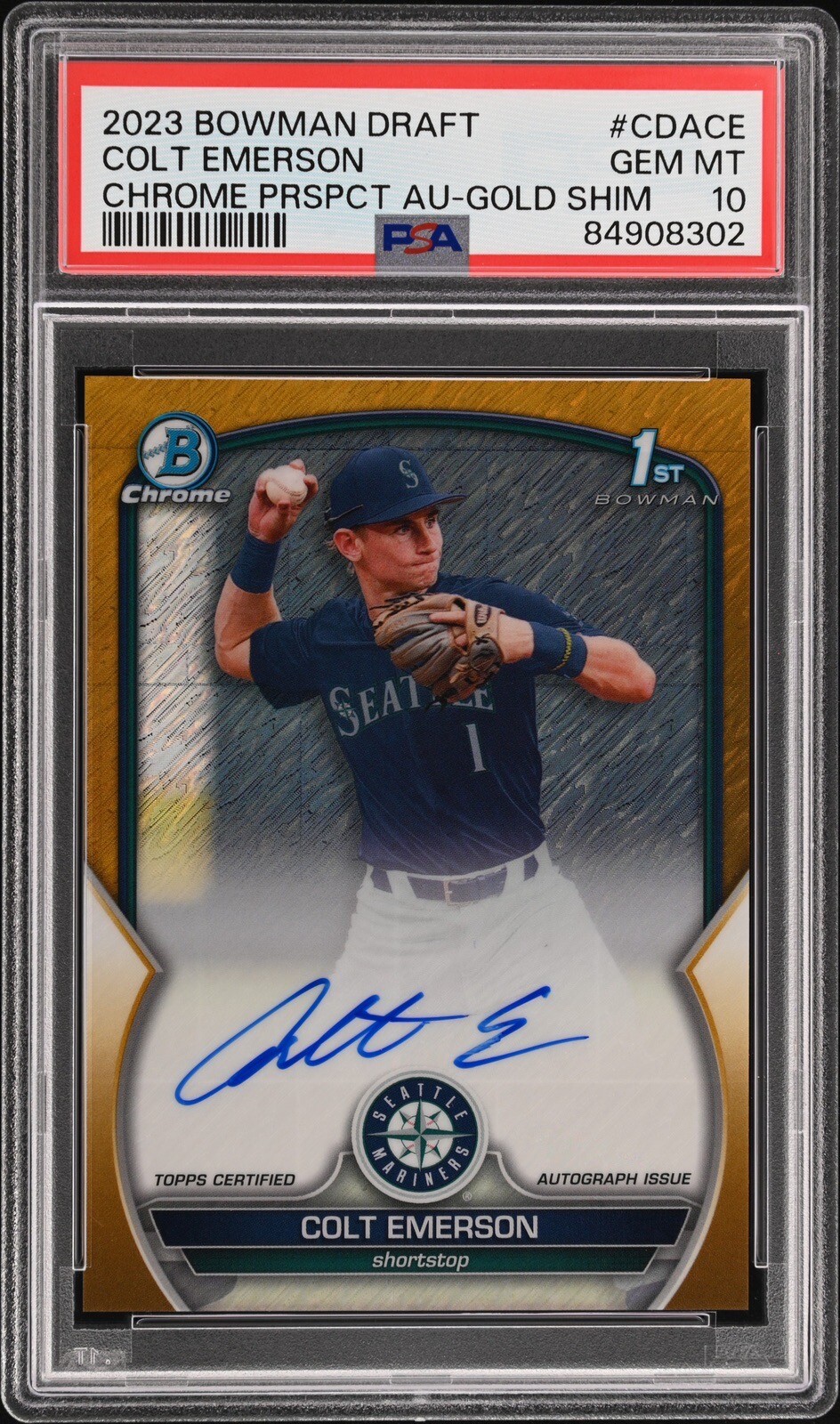 COLT EMERSON PSA 10 2023 BOWMAN DRAFT 1ST GOLD SHIMMER AUTO 34/50 POP 1 ...