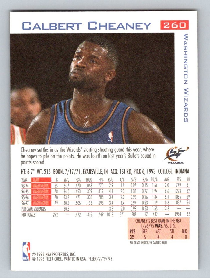 1997 Fleer #260 Calbert Cheaney NM | eBay