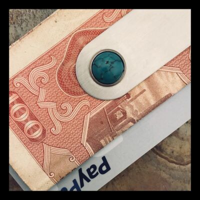 Credit Card Money Clip Authentic Cabochon Blue Turquoise Gemstone | eBay