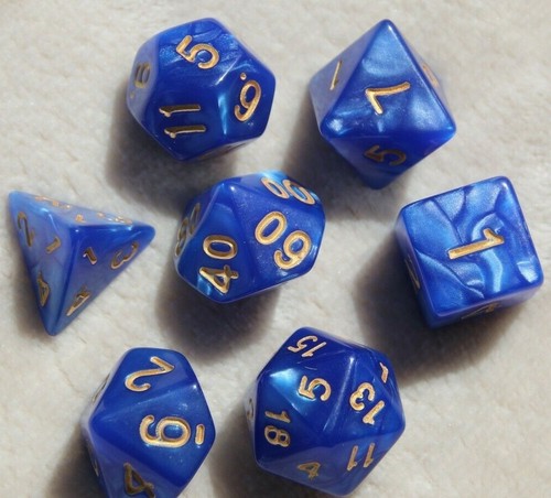 Dungeons & Dragons Polyhedral Blue & Gold 7 Piece Pearl Dnd Dice Set ...