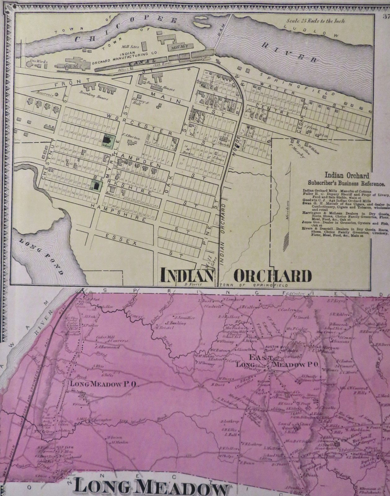 Indian Orchard & Long Meadow Hampden County Massachusetts 1870 detailed ...