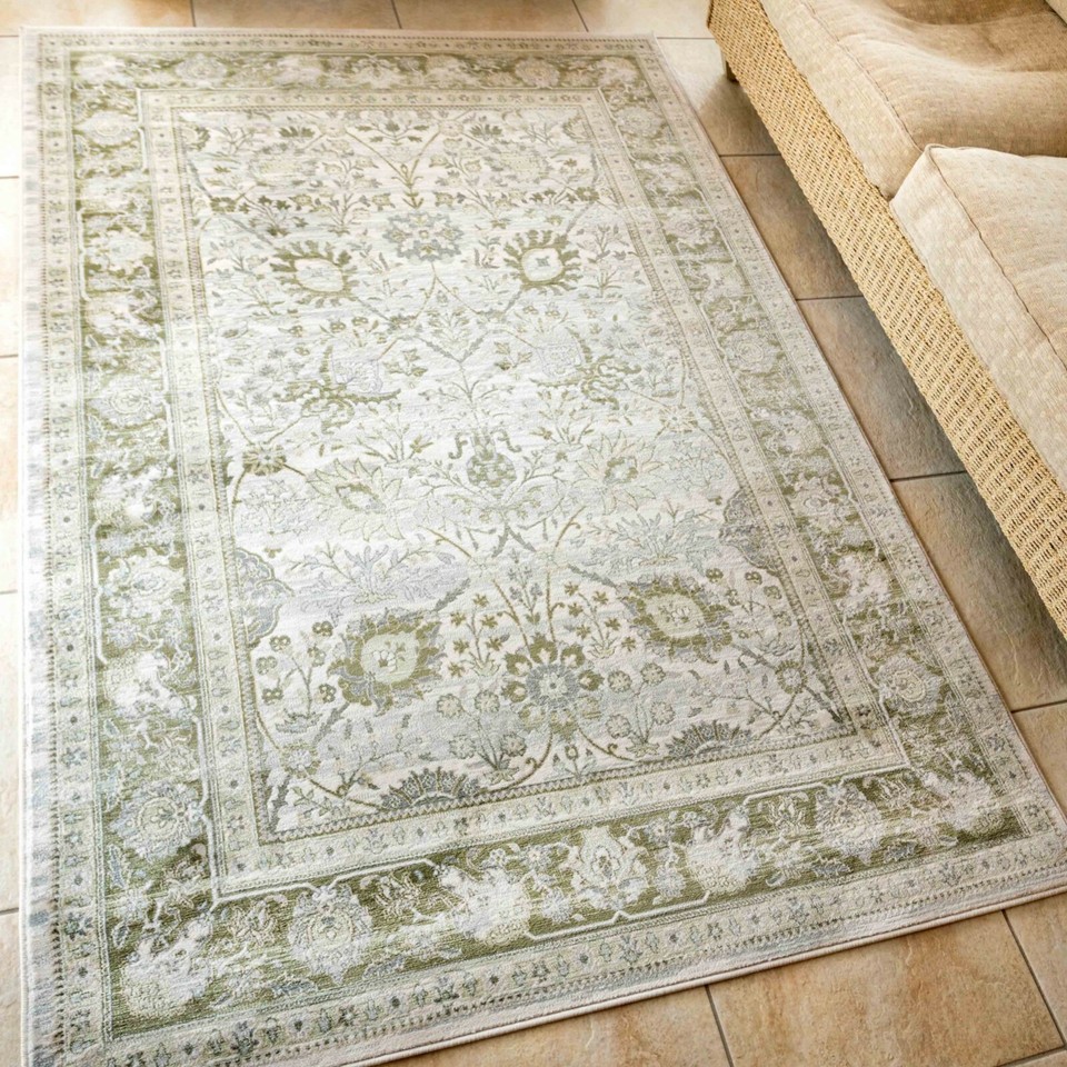 Green Floral Classic Rugs | Boho Antique Living Room Rug | Long Soft ...