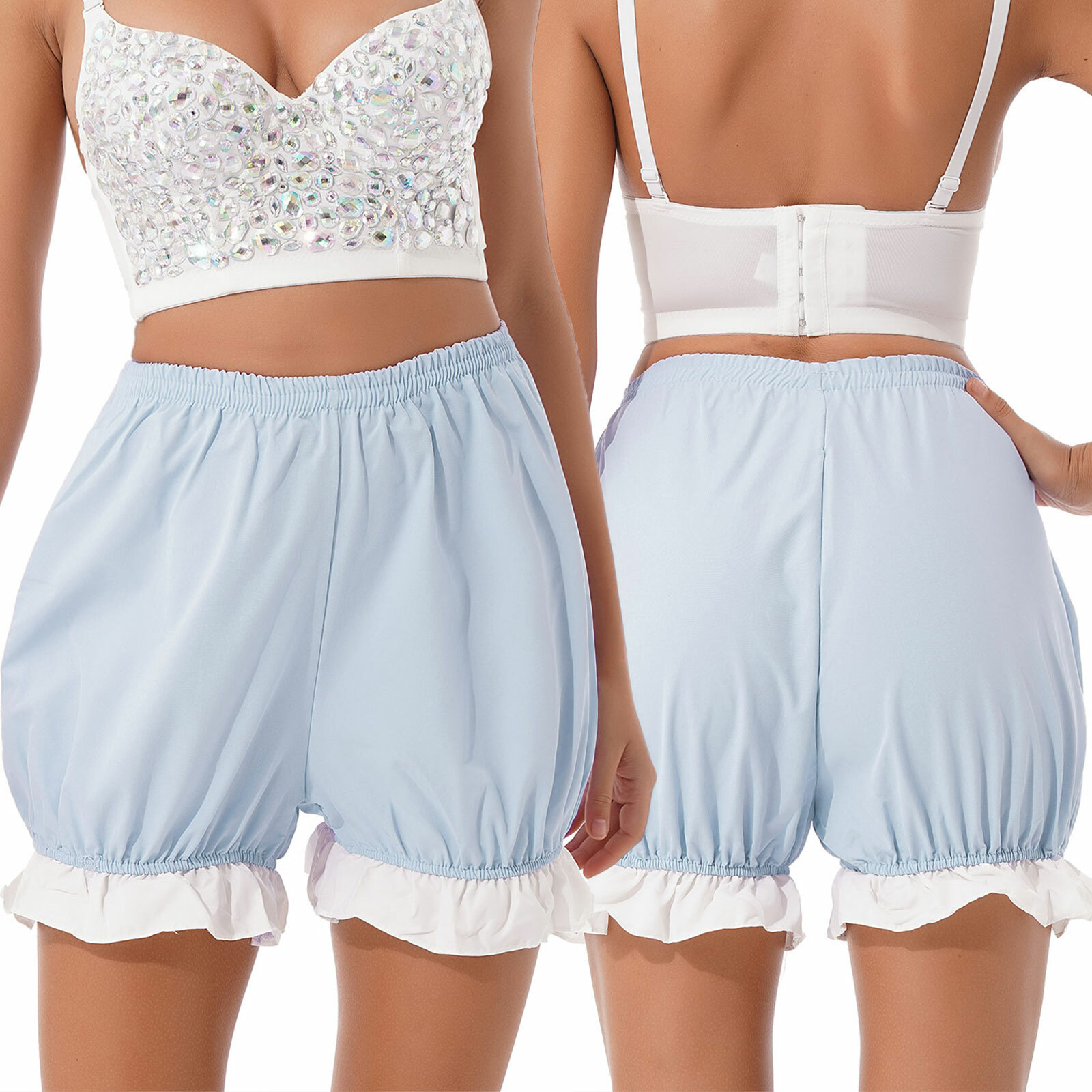 Women Lolita Lace Trim Bloomers Shorts Maid Pumpkin Pajamas Cospaly ...