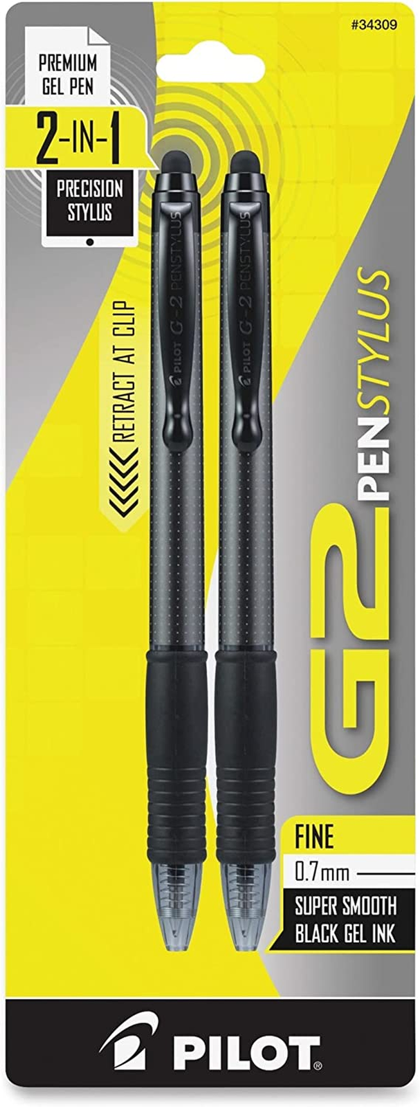 Pilot, G2 Pen Stylus, Fine Point 0.7 Mm, Pack of 2, Black Ink, Gray ...
