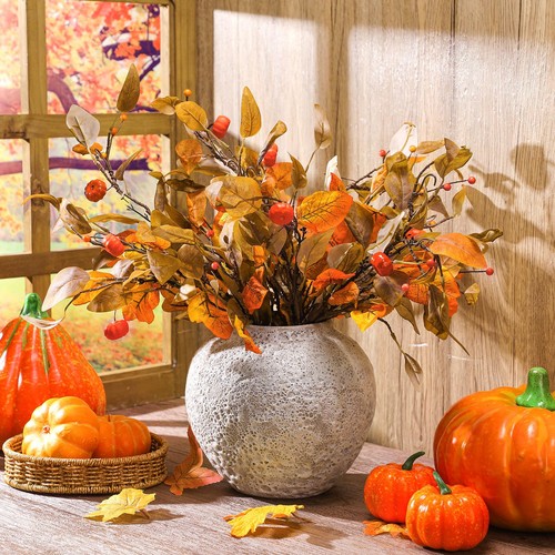 4 Pack Large Thanksgiving Leaves Stems Picks 19.6 Inch Fall Artificial ...