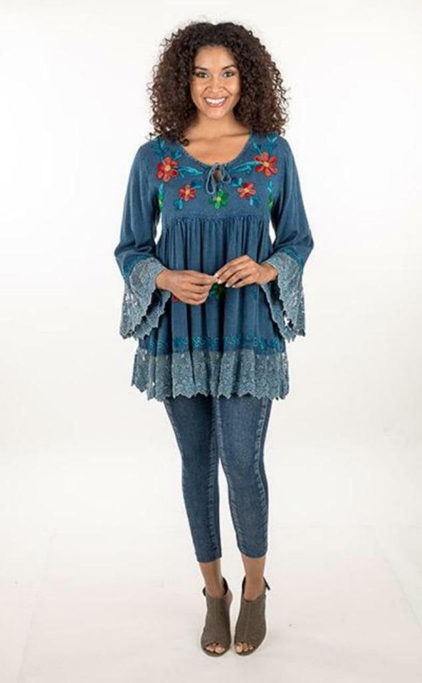 Sacred Threads Hippie Boho Festival Lace Trim Empire Waist Smock Top ...