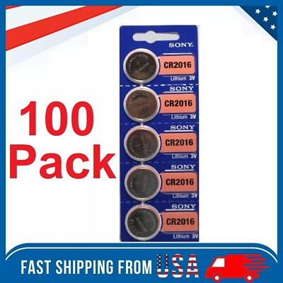 100 Pack Genuine SONY CR2016 Lithium Battery 3V Coin Cell ECR2016 ...