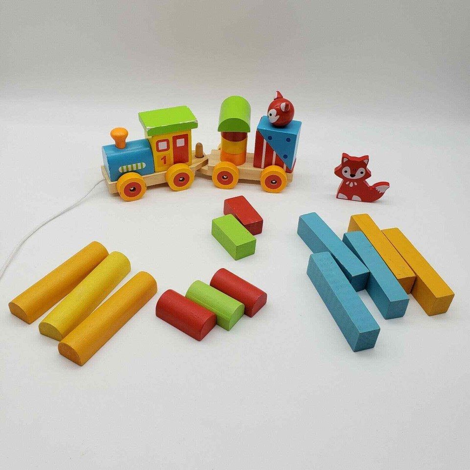 Wood Stacking Train and Wooden Blocks 23 Pcs | eBay