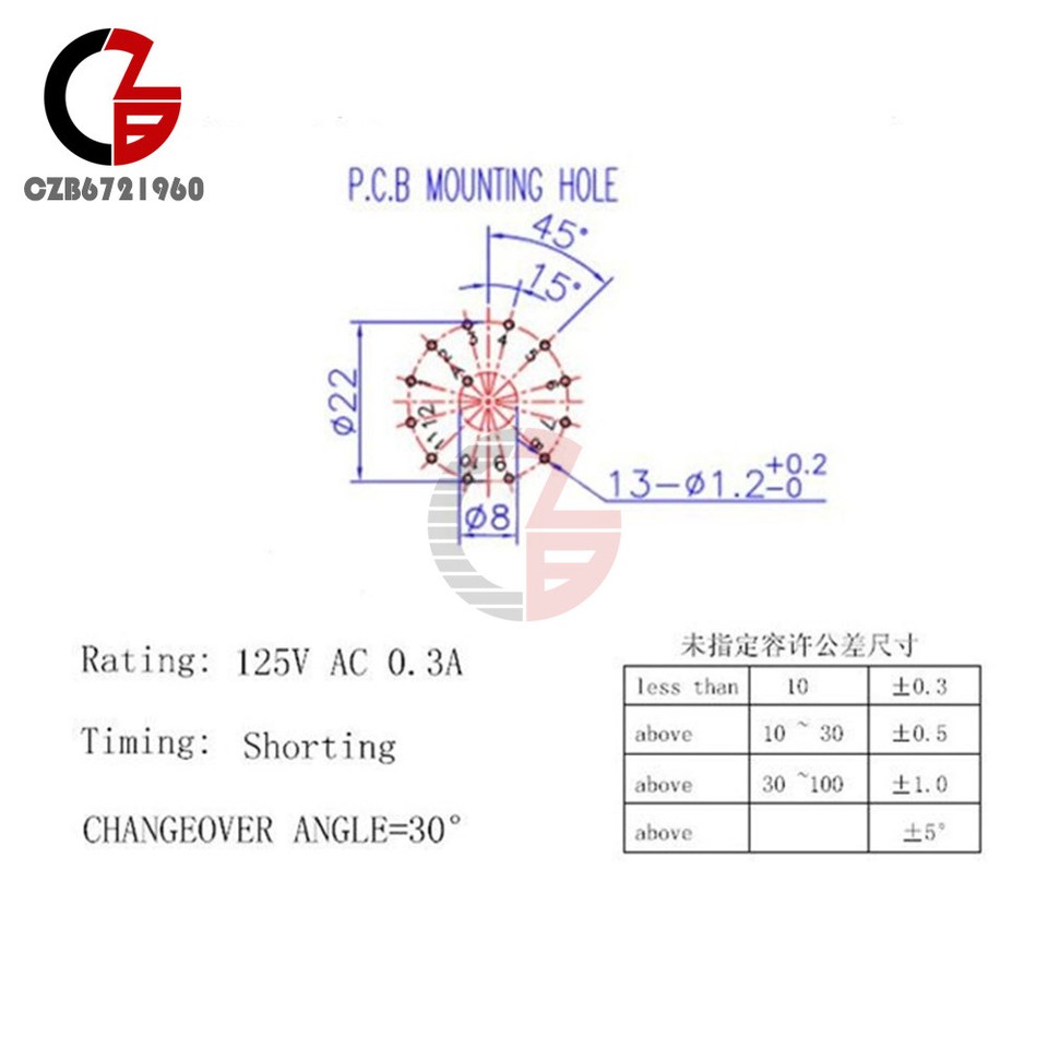 3P4T 3 Pole 4 Position Single Wafer Band Selector AC 125V Rotary Switch ...
