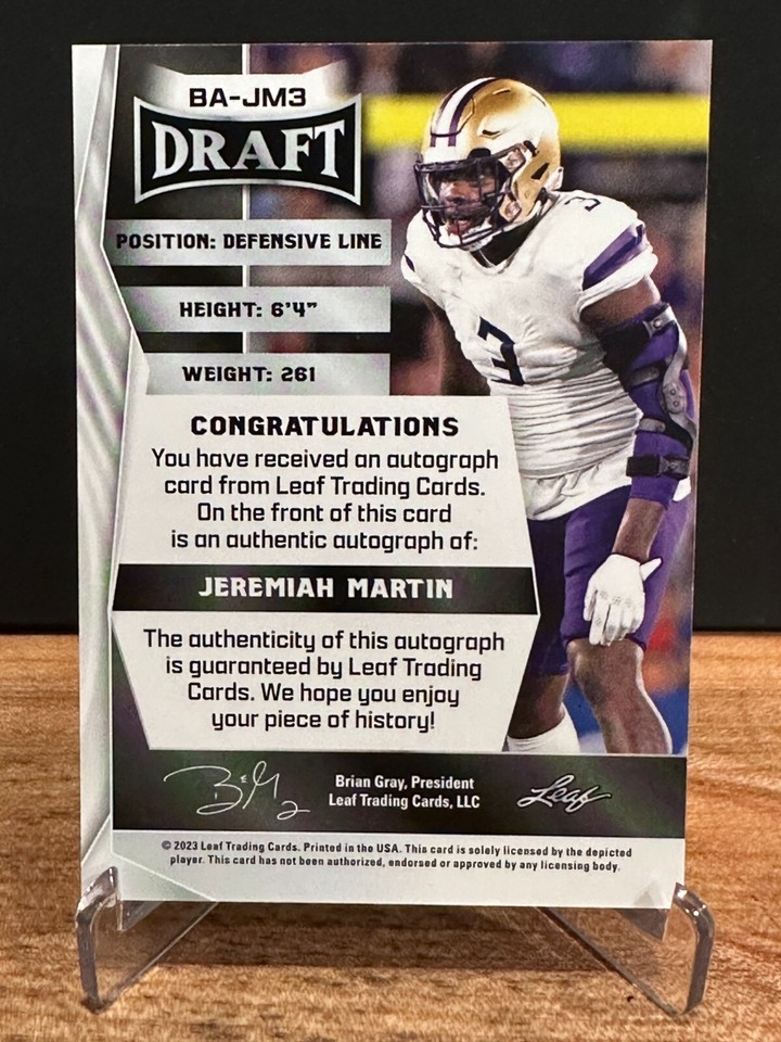 Jeremiah Martin - ROOKIE/AUTO - Red - 2023 Leaf Draft - Cleveland ...