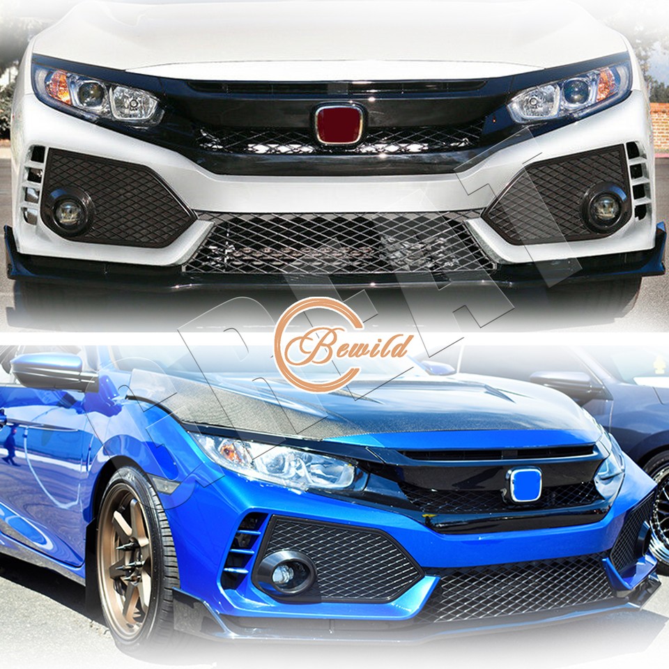 Type R Style Front Bumper Cover Kit w/ Grille & Lip Fit For Honda Civic ...