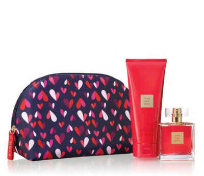 Avon Little Red dress 3 Piece Limited Edition Perfume, Lotion & Pouch ...