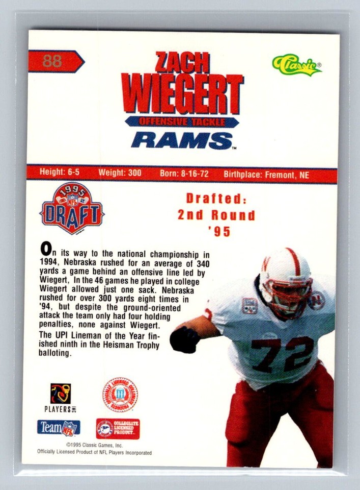 1995 Classic NFL Rookies Zach Wiegert #88 St. Louis Rams | eBay