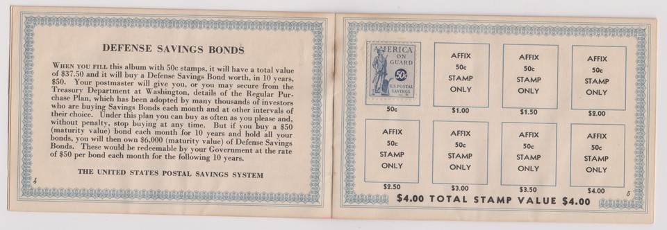 1941 United States Defense Savings Bonds booklet, 50 cent stamps | eBay
