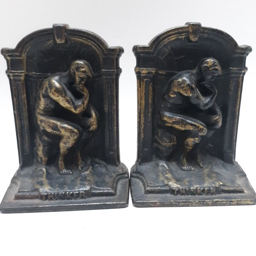 Vintage Rodin The Thinker Bookends Copper Washed Cast Iron 5 inches x 4 ...
