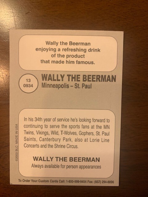 2004 Big League Wally the Beerman Autographed Card Minneapolis | eBay