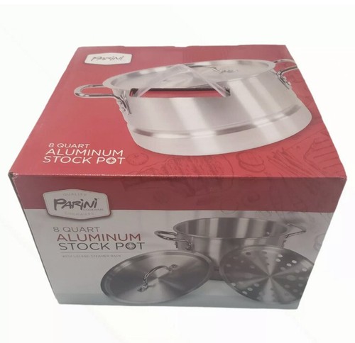 Parini Cookware 8 Quart Aluminum Stock Pot With Lid And Steamer Rack ...