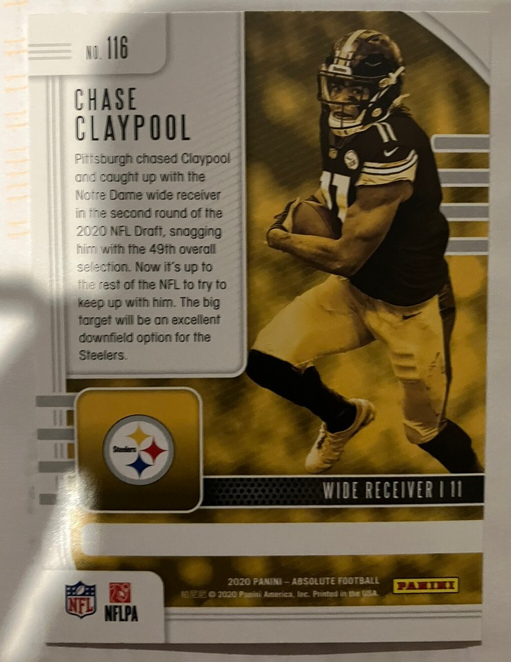 2020 Panini absolute football Chase Claypool Rookie card nice card 116 ...