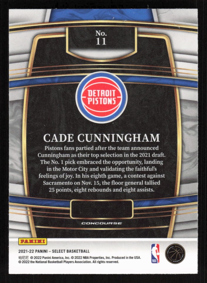 2021-22 Panini Select #11 Cade Cunningham Blue Retail RC Rookie Card ...