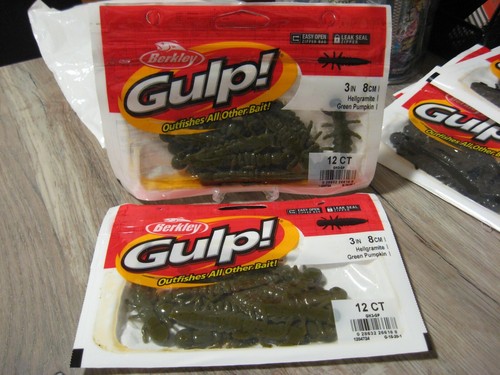 2 Packs Berkley Gulp 3" Hellgramite Grub Scented Fishing Baits - Green ...