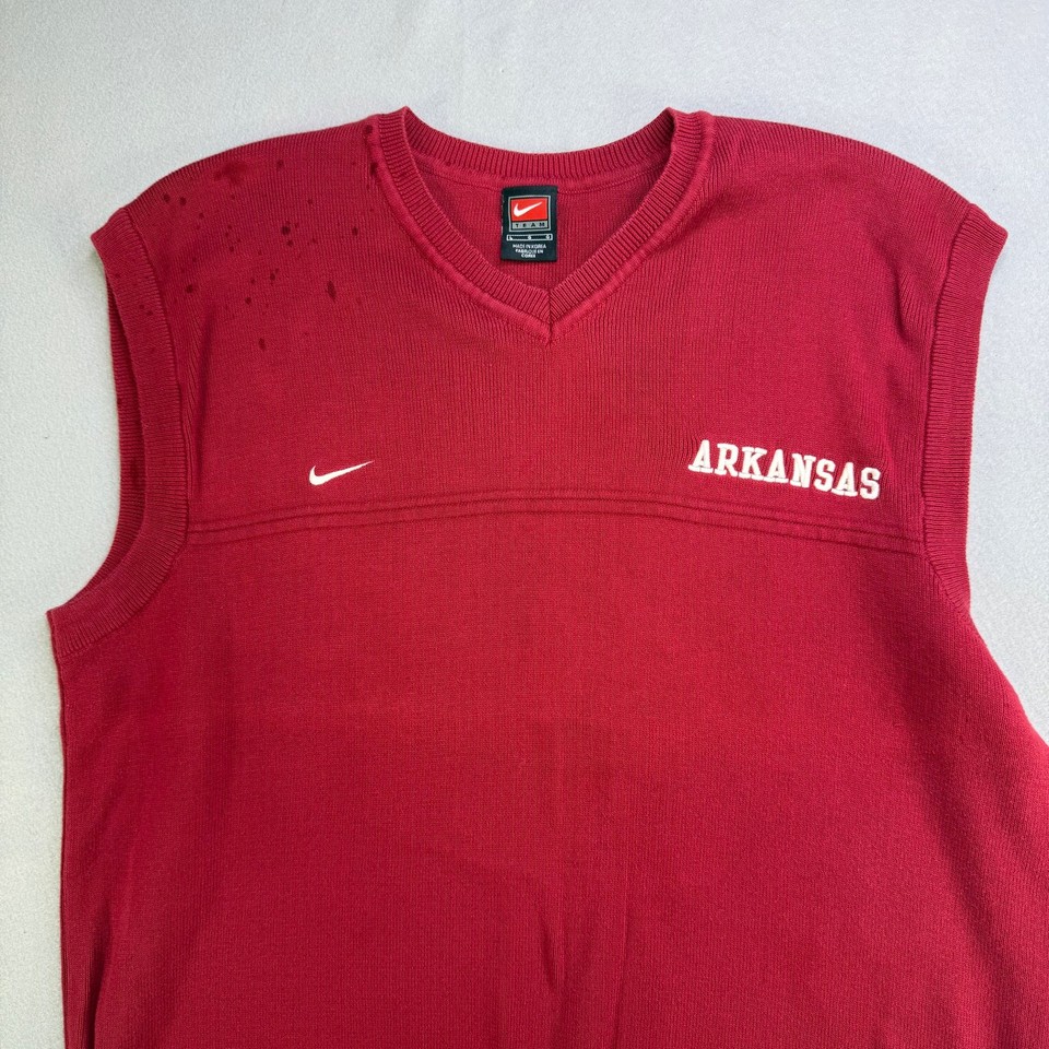 Nike Arkansas Razorbacks V-Neck Sweater Vest Red Size L Team Collegiate ...