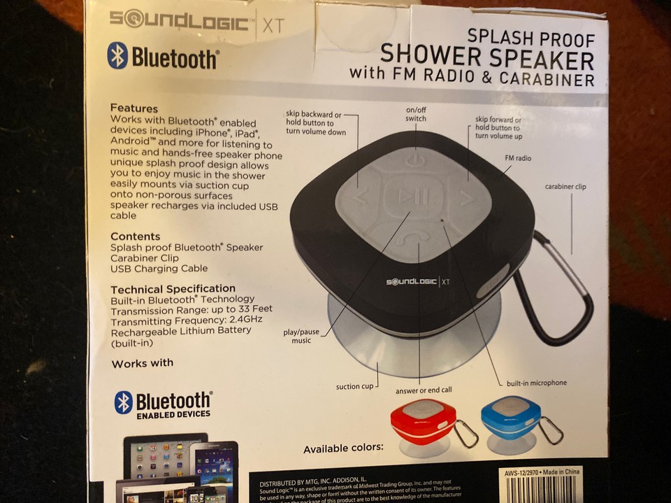 Soundlogic XT Bluetooth Shower W Radio And Carabiner Speaker - Black | eBay