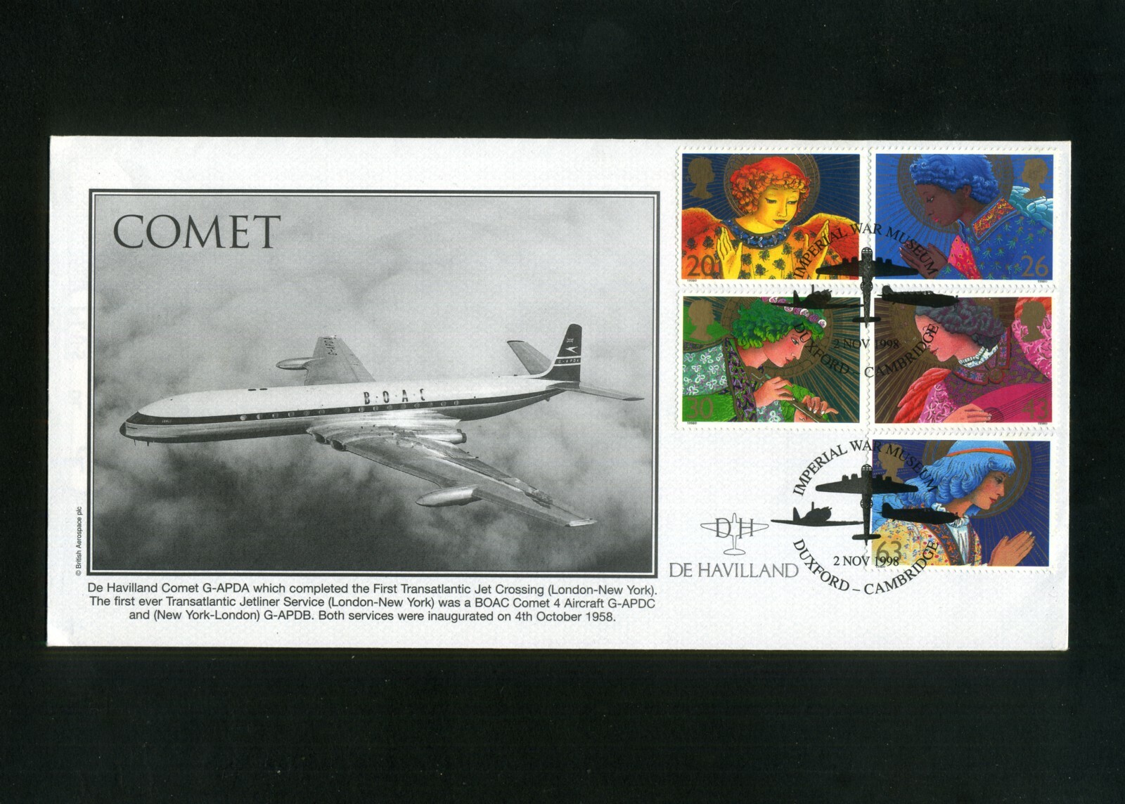 GB 1998 CAMBRIDGE STAMP CENTRE FDC 2nd Nov Christmas Duxford SHS 36A S+ ...