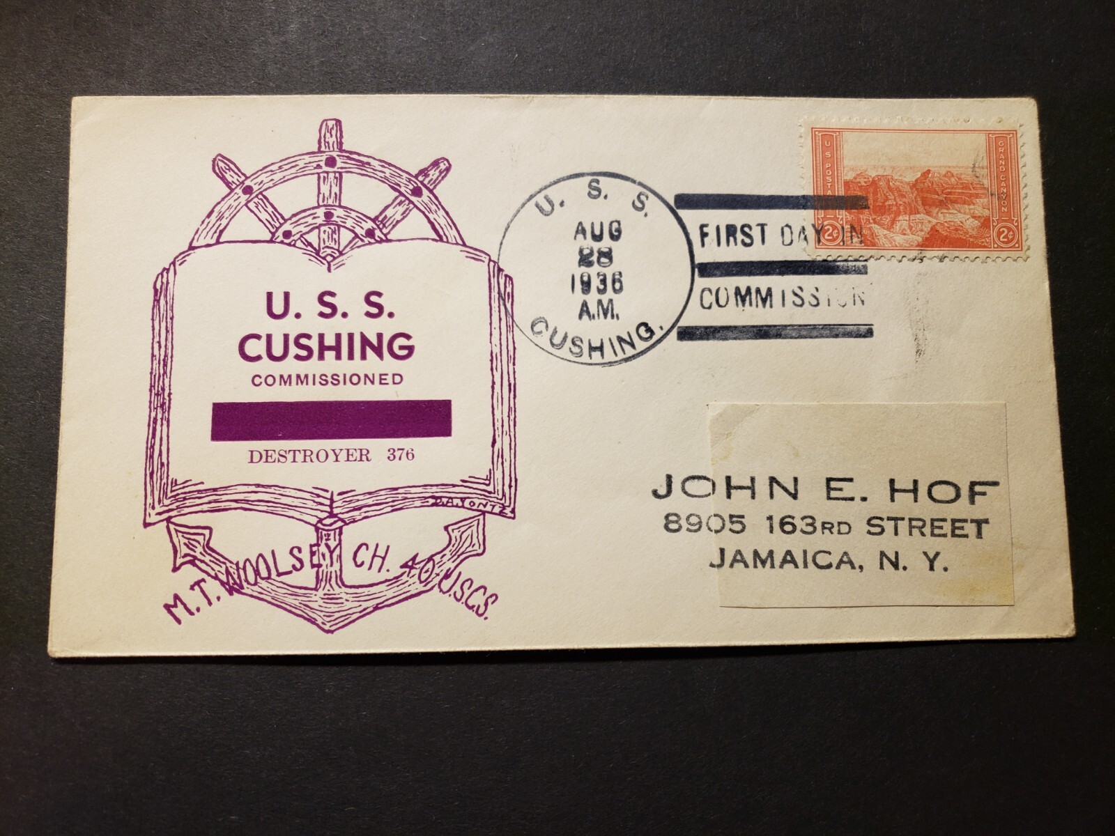 USS CUSHING DD-376 Naval Cover 1936 COMMISSIONED Cachet | eBay